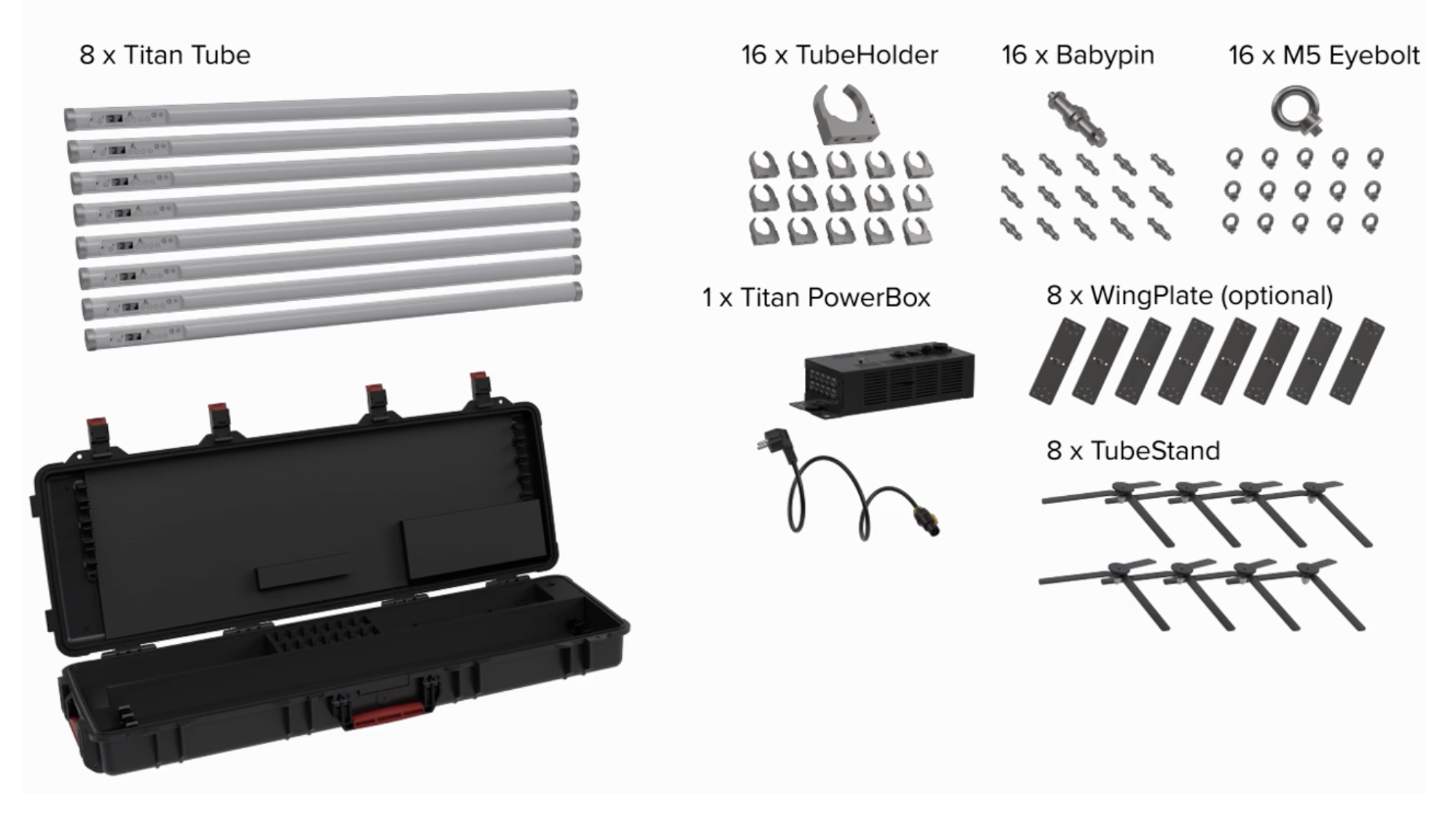 Astera Titan Tube Kit (Set of 8) | LED Tubes for Hire | ATComms
